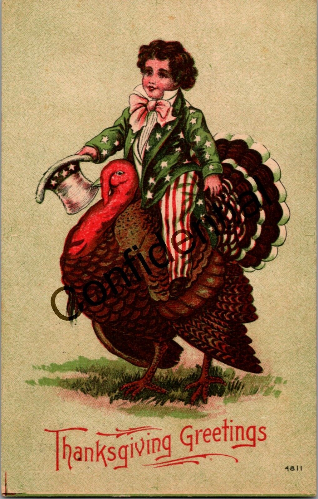 Beautiful Vintage Thanksgiving Day Uncle Sam Boy Riding A Turkey ...