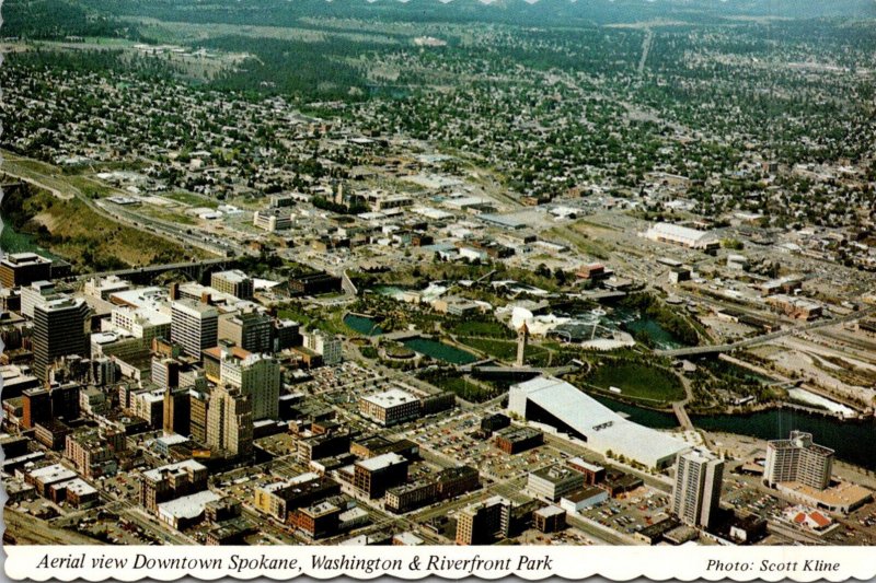 Washington Spokane Aerial View Of Downtown and Riverfront Park | United ...