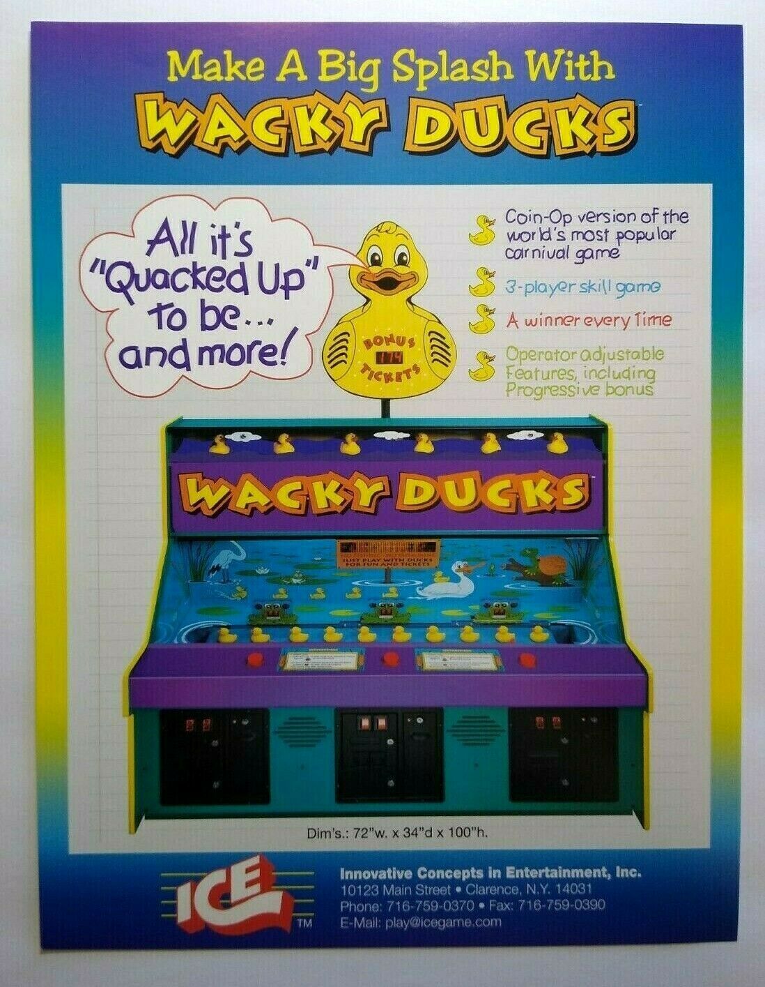 ICE Wacky Ducks Arcade FLYER Original NOS Novelty Redemption Game ...