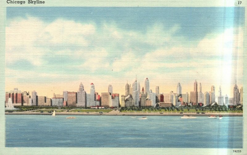 Vintage Postcard 1930's Chicago Skyline Front Yard From Lake Michigan ...