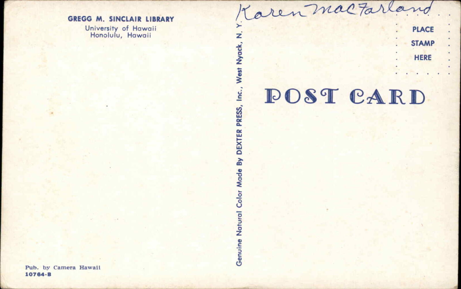 Honolulu Hawaii HI University of Hawaii Library c1950s-60s Postcard ...