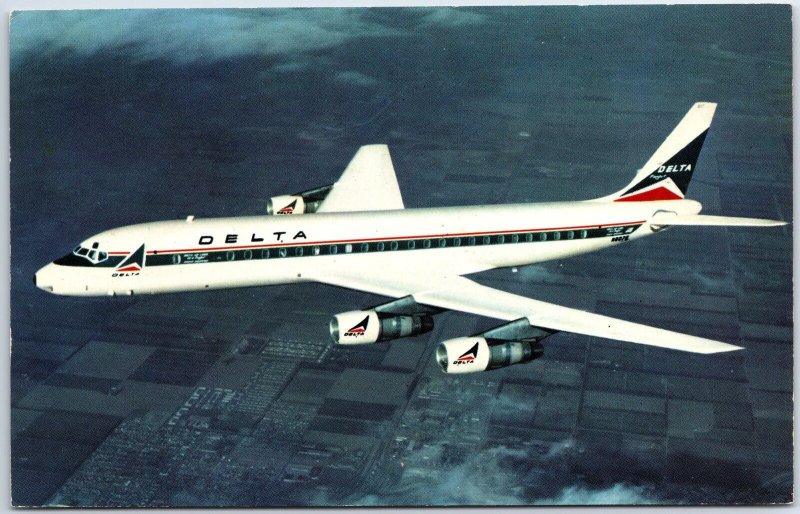 Vintage Postcard Delta Airlines Douglas Dc-8 Fanjet in Mid-Flight ...