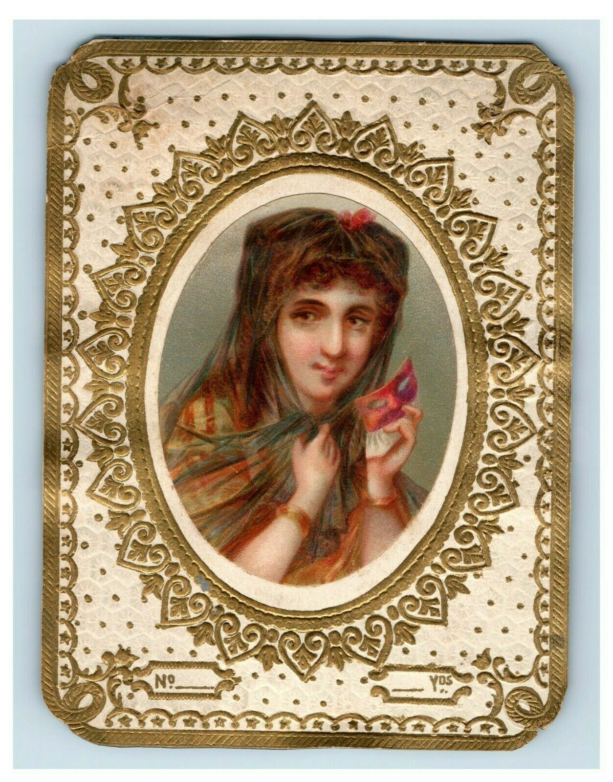 1870's-80's Dresden Fabric Label Lovely Lady With Masquerade Mask P181 ...
