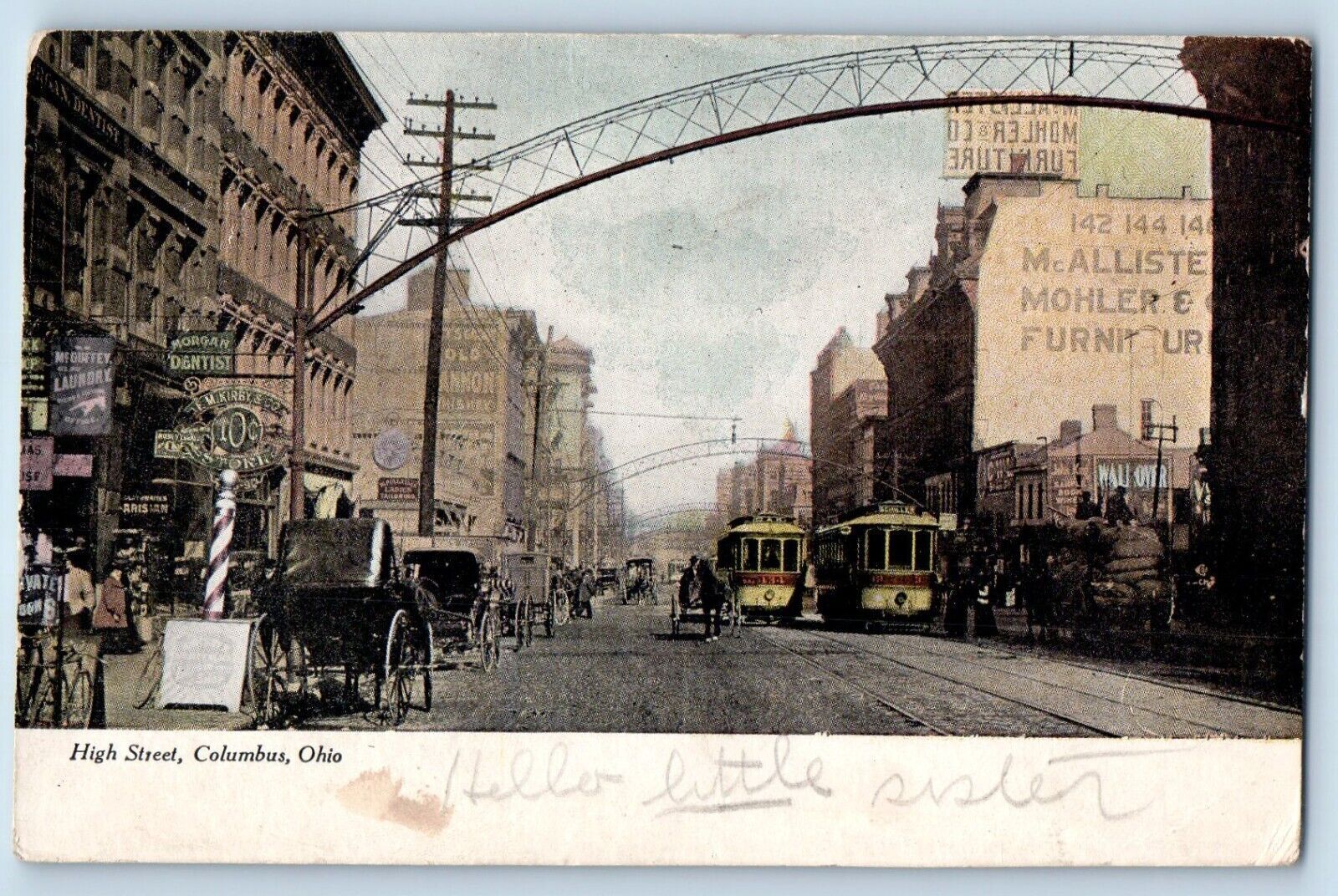 Columbus Ohio Postcard High Street Scene Streetcars Horse Carriage 1908 ...