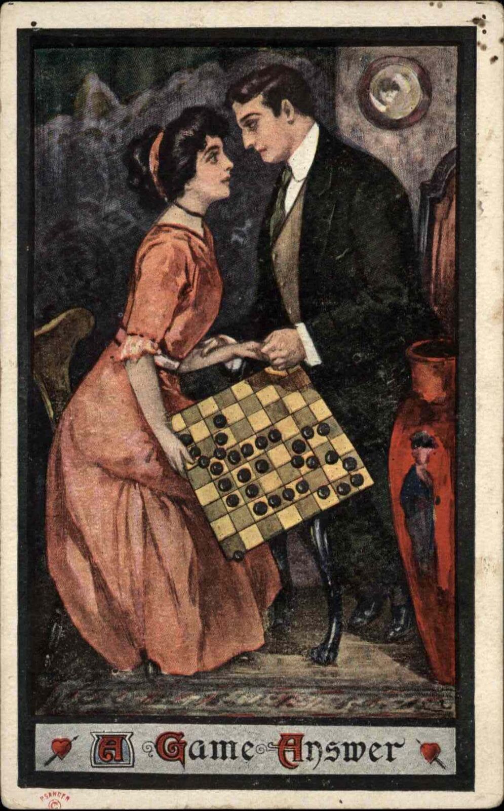 Checkers Romance Couple "A Game Romance" Comic c1910 Vintage Postcard ...