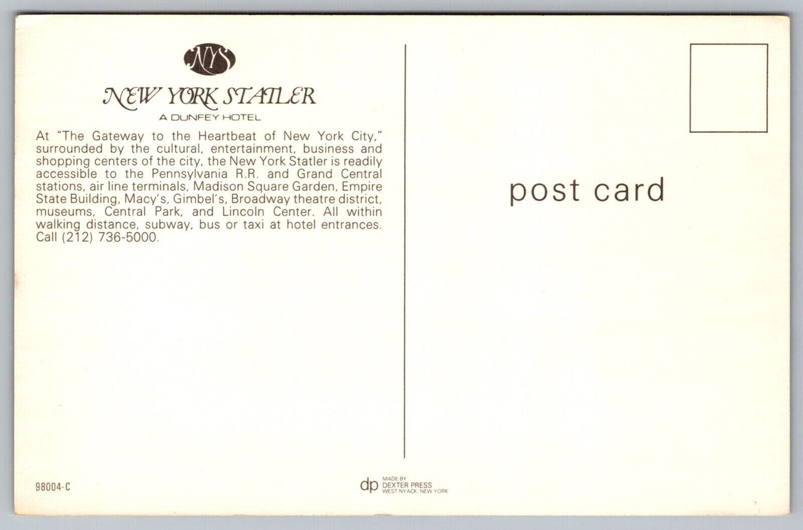 New York Statler Hotel Dunfey Empire State Building Street View Old Car ...