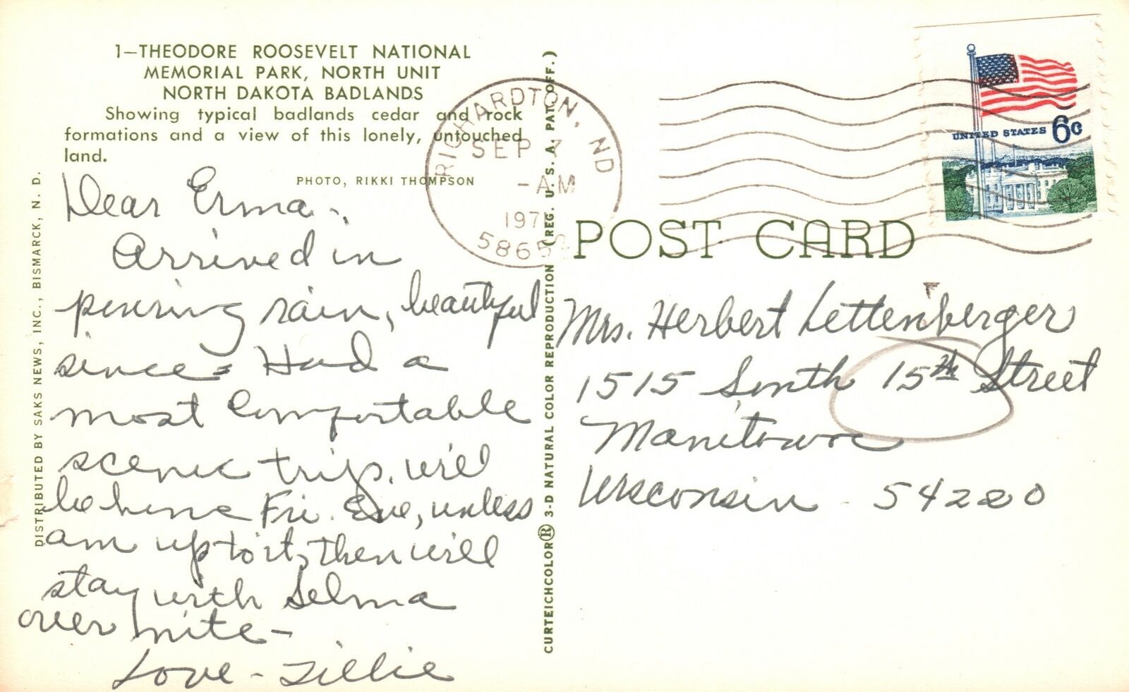 Vintage Postcard 1971 Theodore Roosevelt National Memorial Park North ...