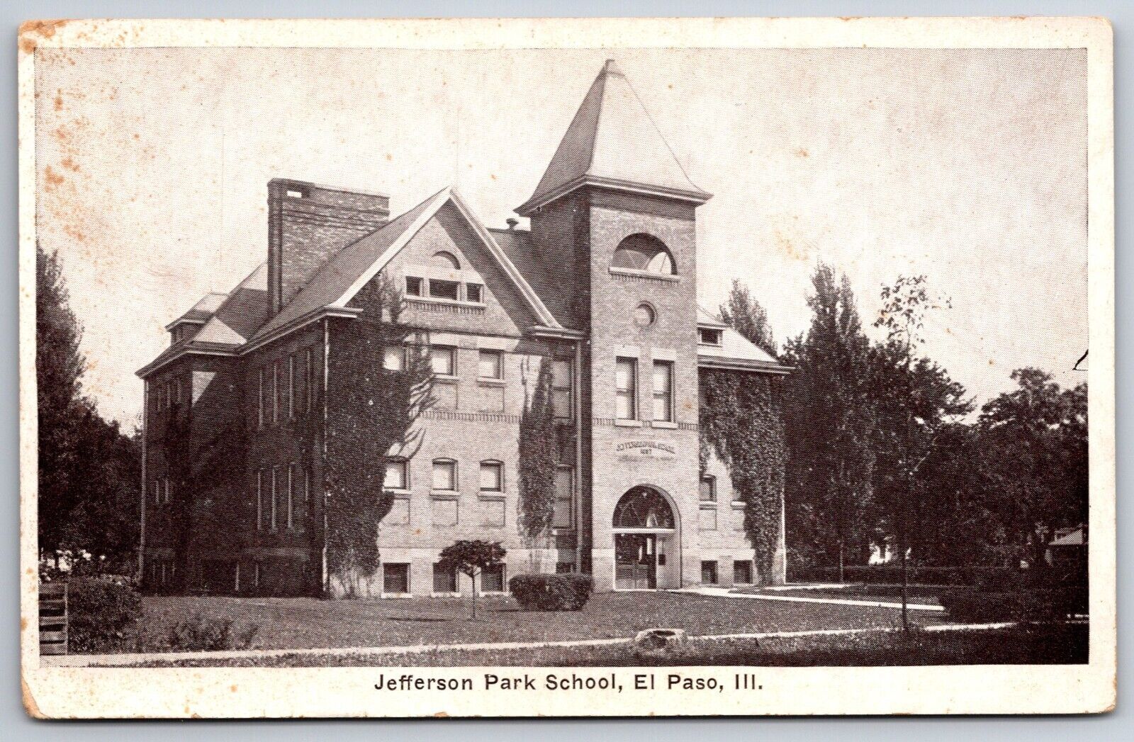 El Paso Illinois~Jefferson Park School~Entrance Through Tower~Ivy~B&W ...