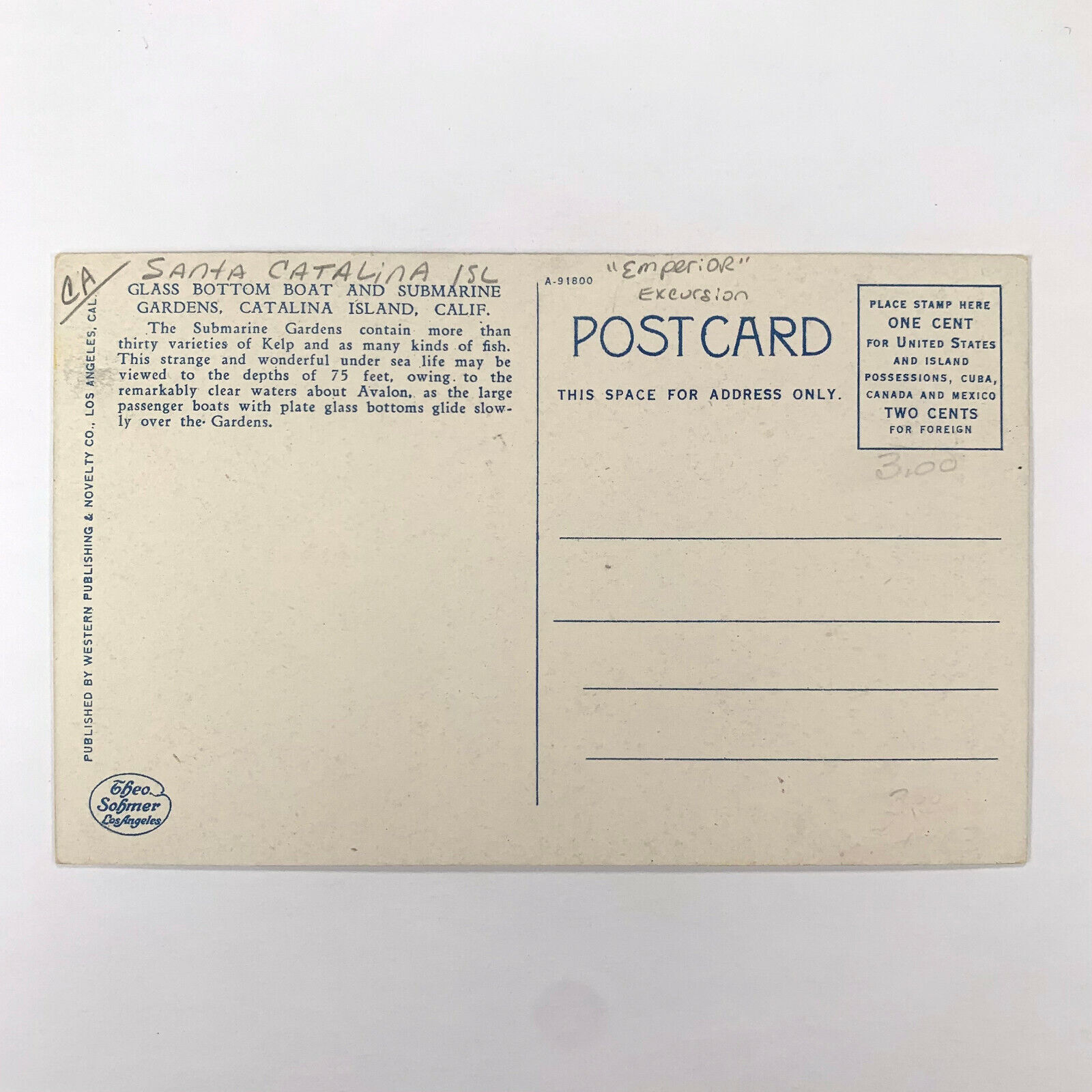 Postcard California Catalina Island CA Glass Bottom Boat Submarine ...