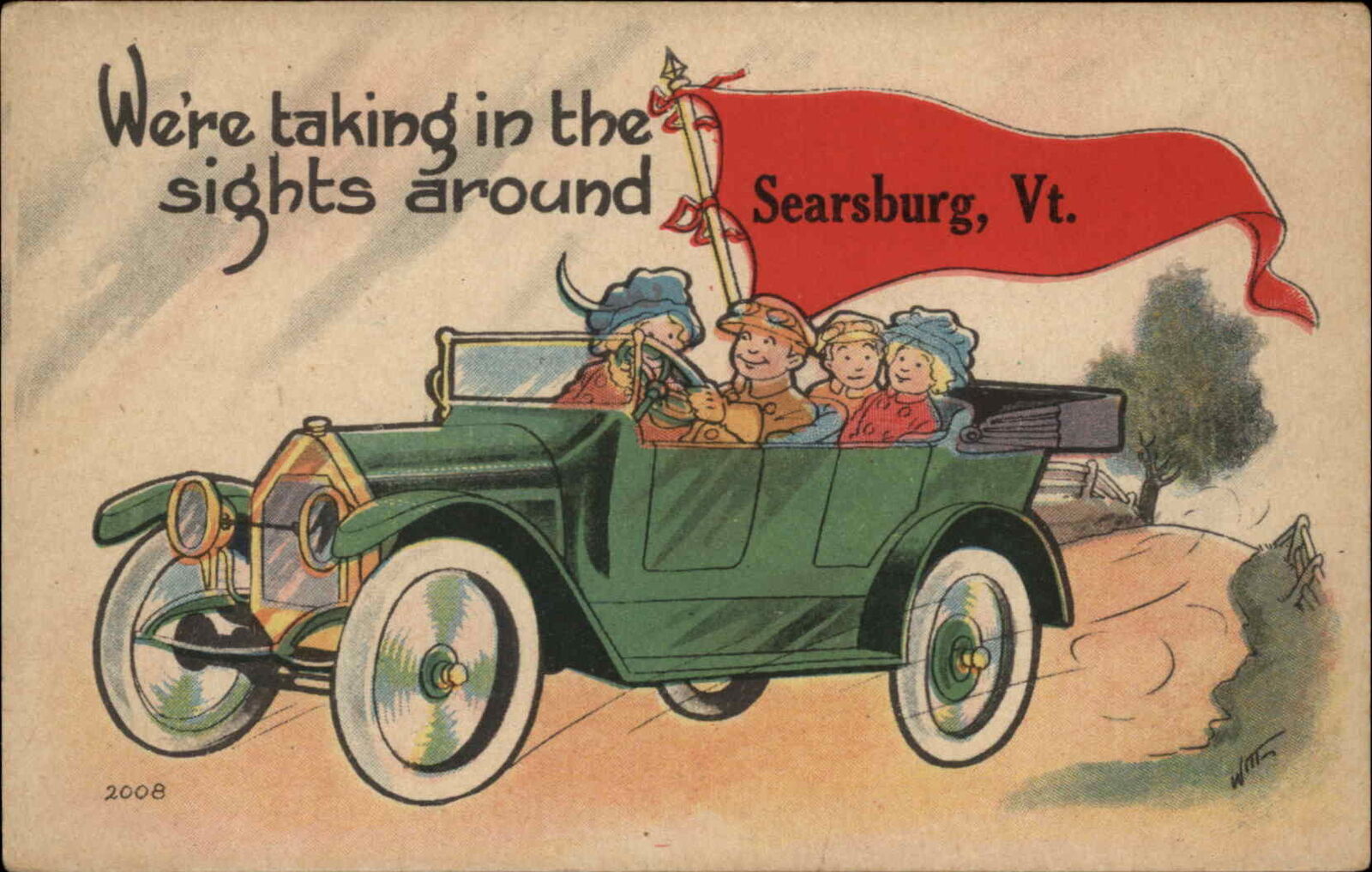 Searsburg Vermont VT Classic Car Pennant Flag c1910 Vintage Postcard ...