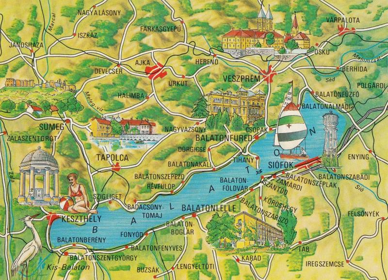 Balaton Hungary Map Megye Postcard | Europe - Hungary, Postcard ...