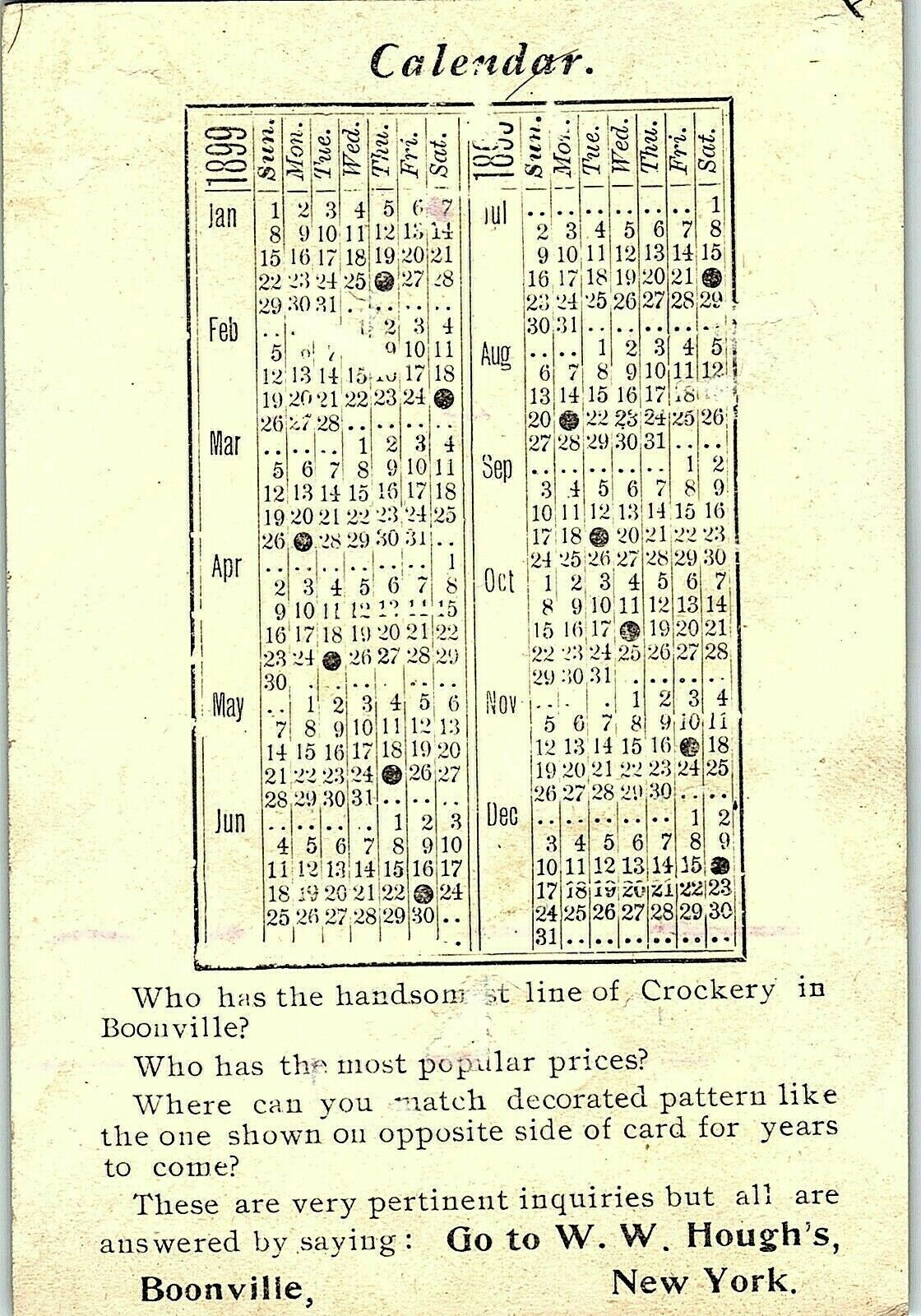 1899 Calendar Alfred Meakins China W.W. Hough First Class Crockery P145 ...