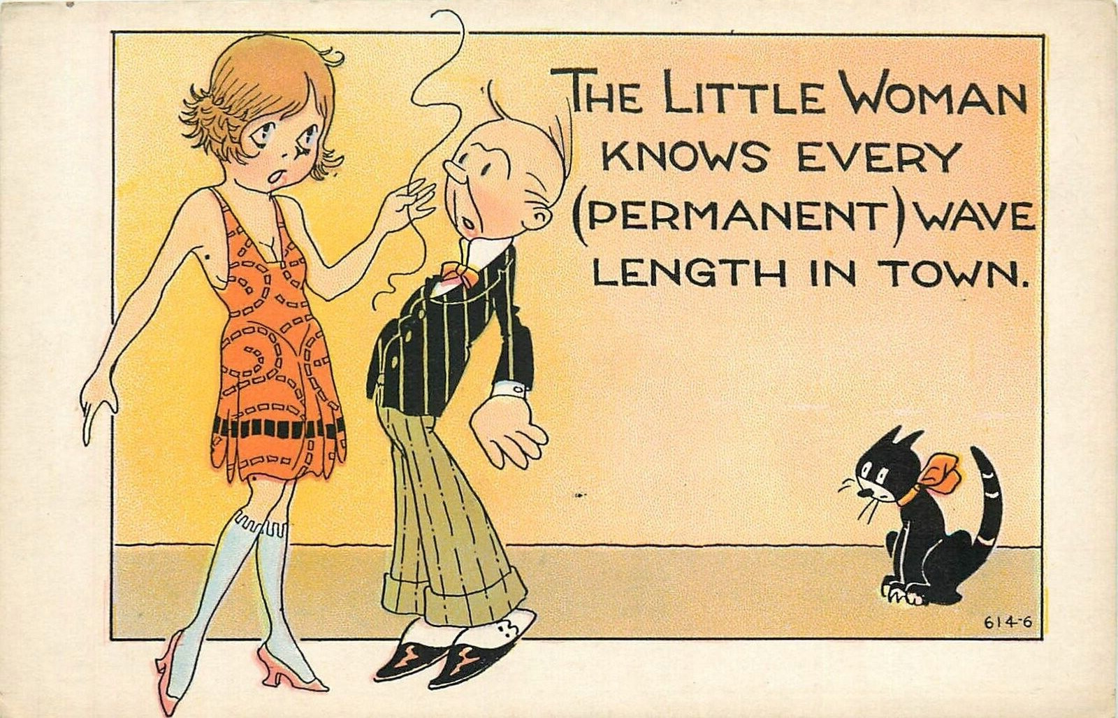 Postcard 1920s Sexy Flapper girl wave length cat comic humor 23-13784 ...
