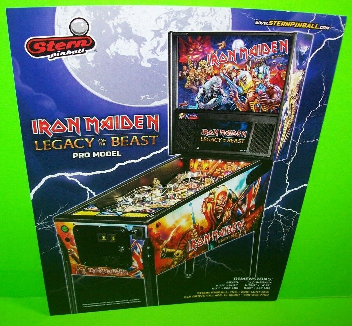 Iron Maiden Stern Pro Pinball FLYER Original NOS Hard Rock Heavy Metal ...