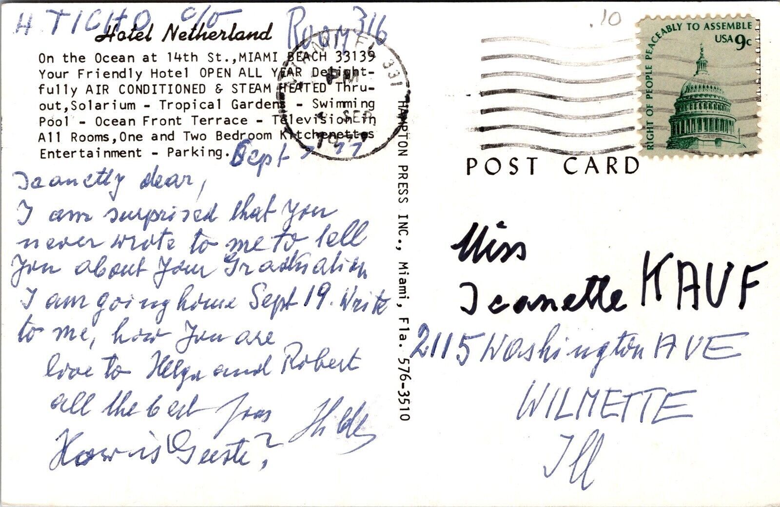 Vtg Miami Beach Florida FL Netherland Hotel Oceanside 1970s View ...