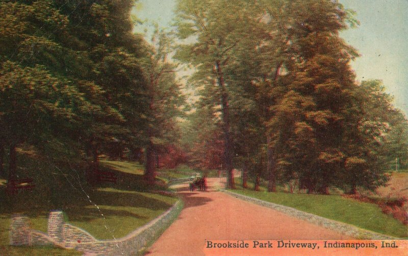 Vintage Postcard Brookside Park Driveway Indianapolis Indiana Majestic ...