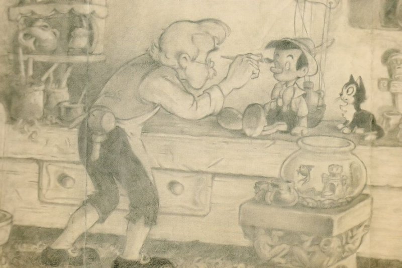 Pinocchio & Father Geppetto Puppet Film Sketch Painting Postcard ...