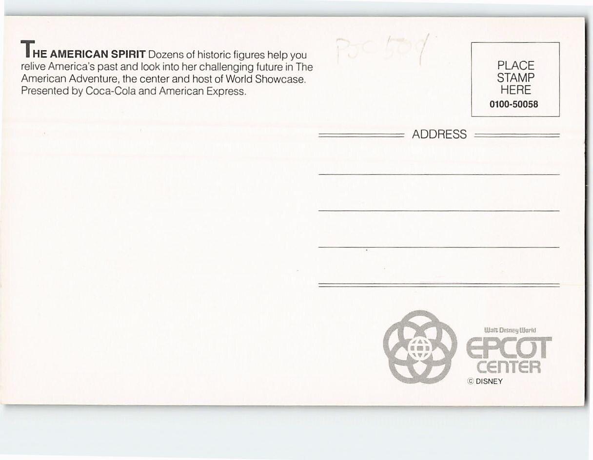 Postcard American Adventure, Epcot Center, Walt Disney World, Bay Lake ...