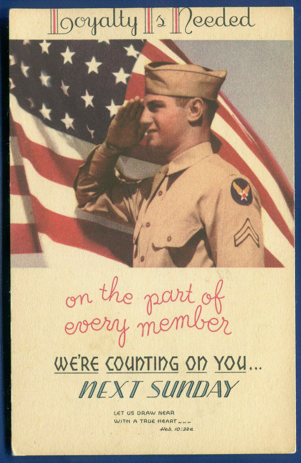 American Flag WW2 Soldier Loyalty is Needed Postcard Patriotic Church ...