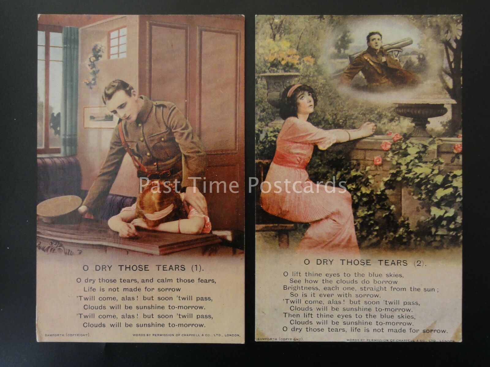 WW1 O DRY THOSE TEARS Bamforth Song Cards Set of 2 No 4815 /1/2 ...
