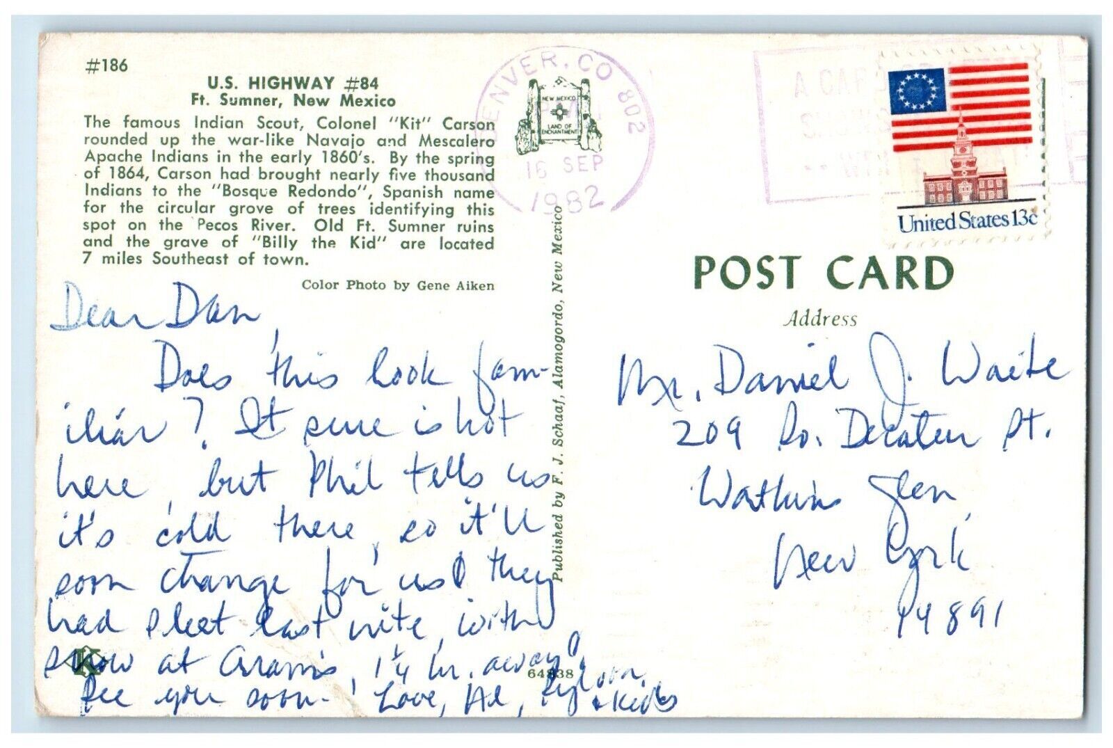 1982 US Highway Indian Scout Colonel Kit Carson Town Sumner New Mexico ...