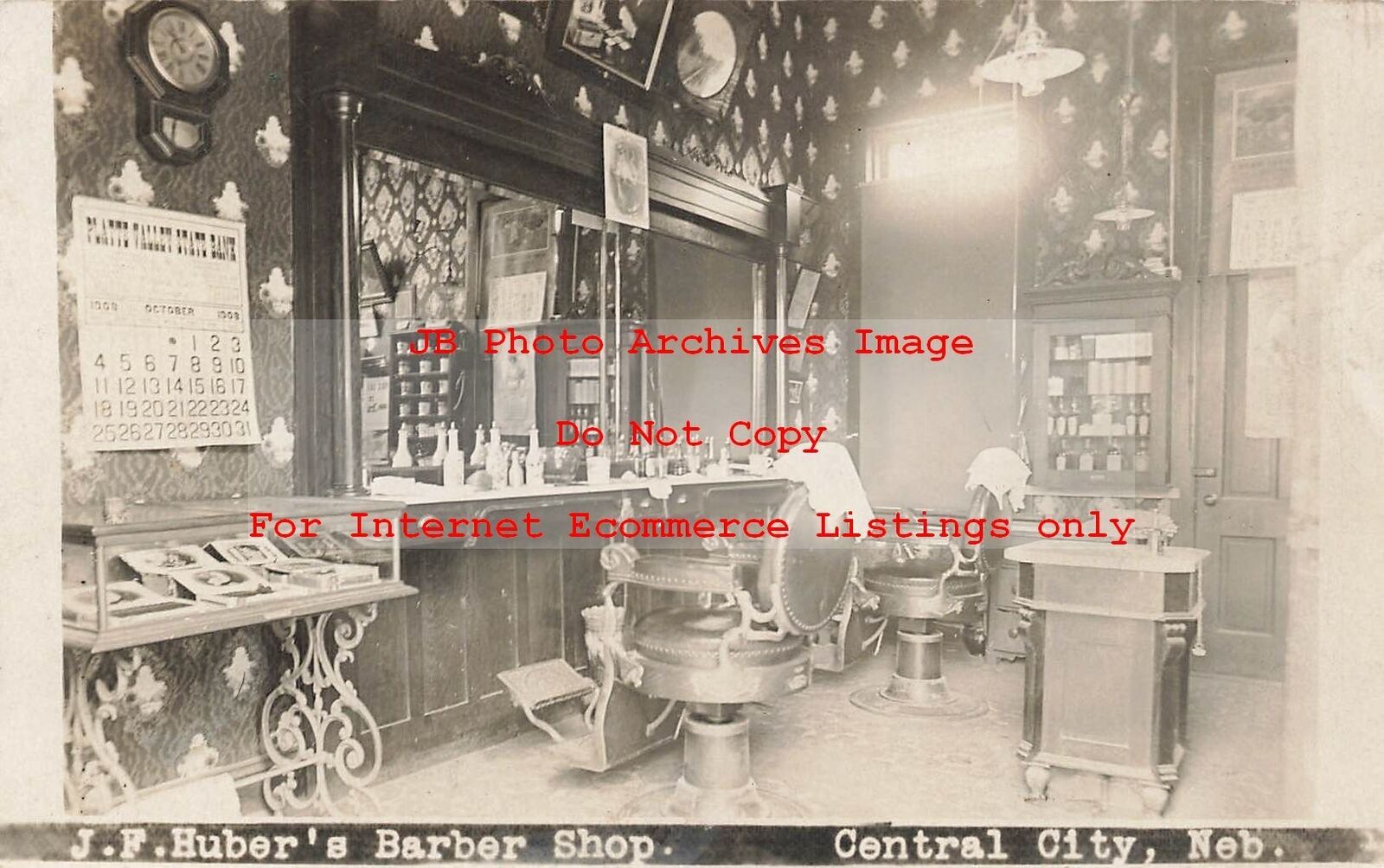 NE, Central City, Nebraska, RPPC, J.F. Huber's Barber Shop, Interior ...