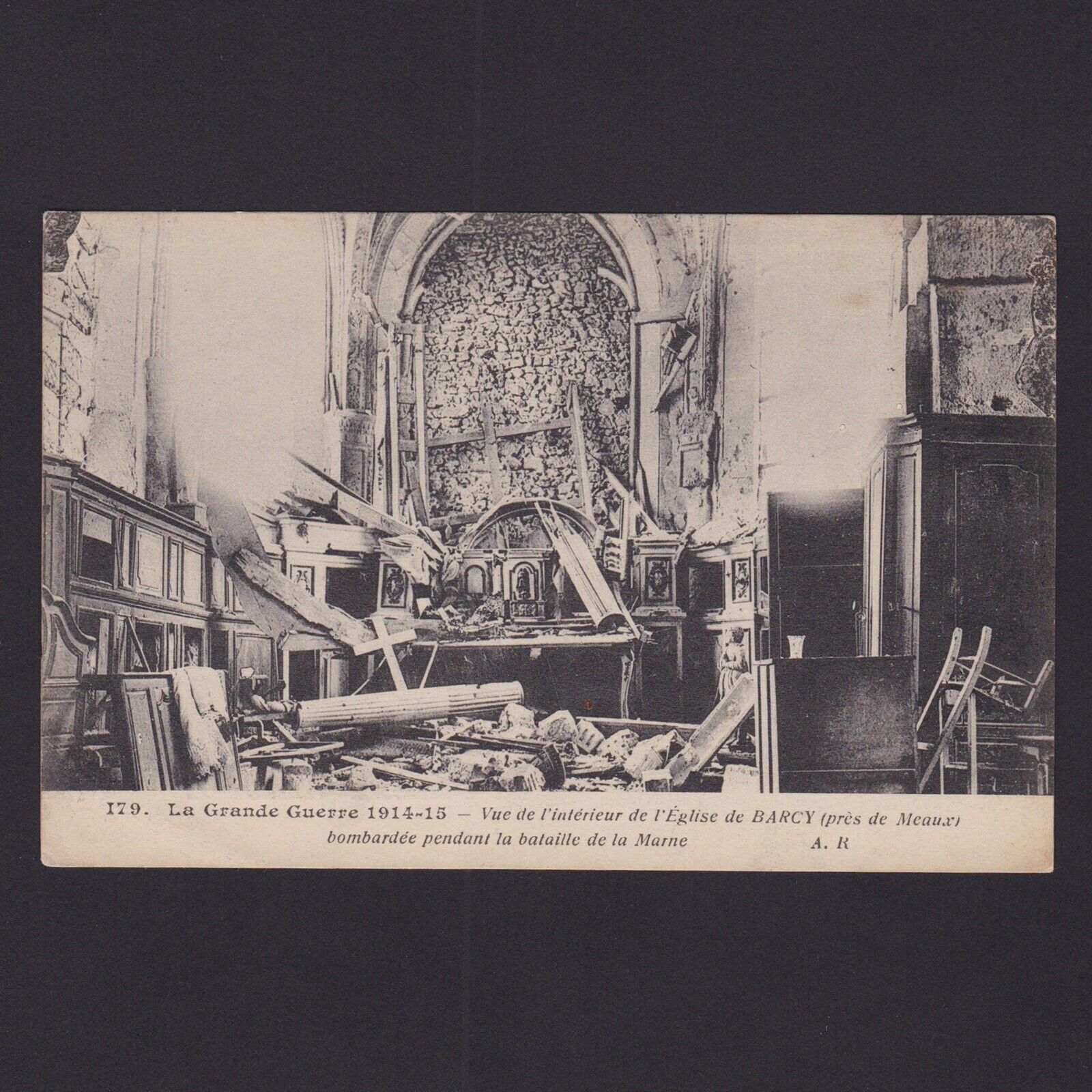 FRANCE, Postcard, WWI, Barcy church bombarded during the battle of Marl ...