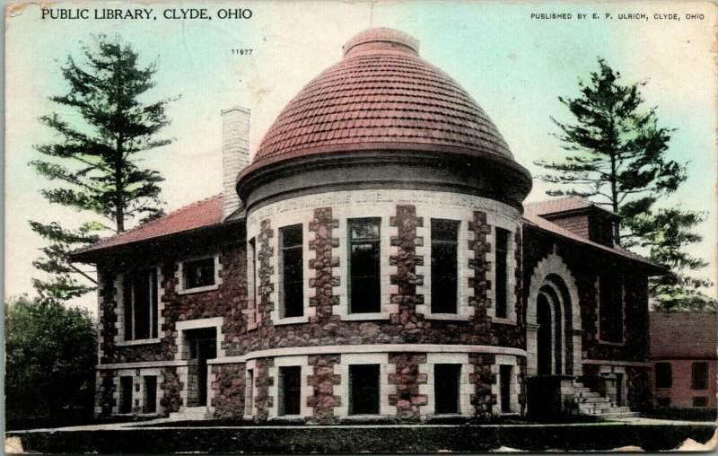 Clyde OH~Handcolored~Public Library~Texture Roof~Dome~Quoins Tween ...