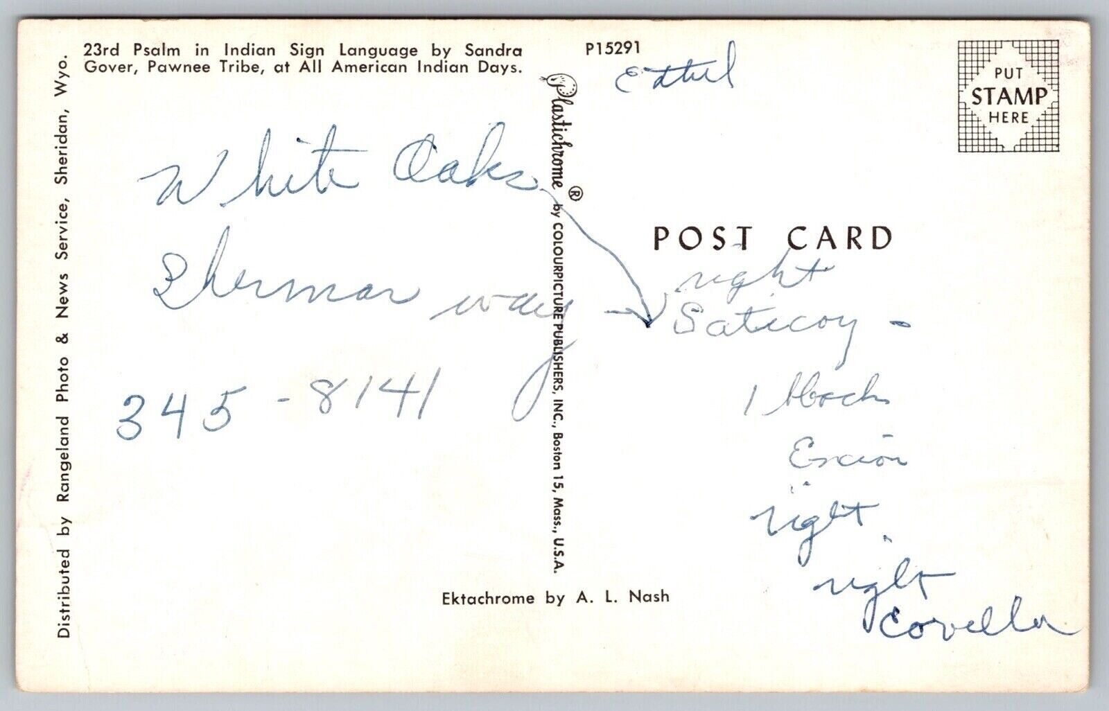 23rd Psalm Indian Sign Language Sandra Gover Pawnee Tribe Postcard UNP ...