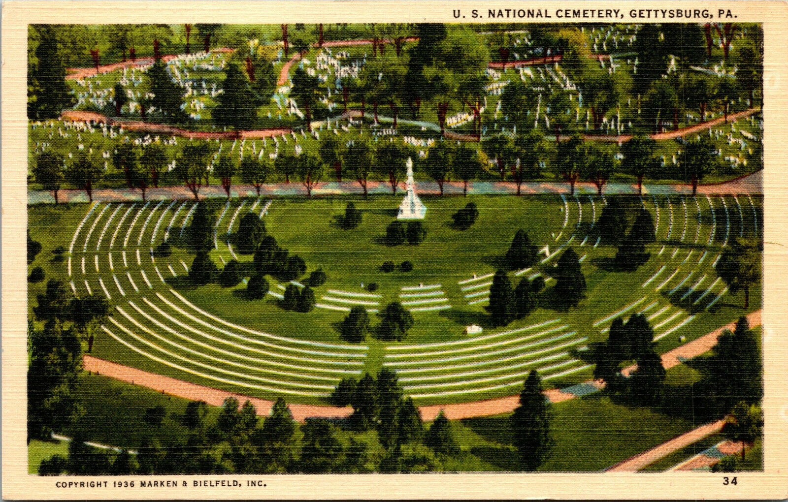 Vtg Gettysburg PA US National Cemetery Aerial View 1930s Linen Postcard ...