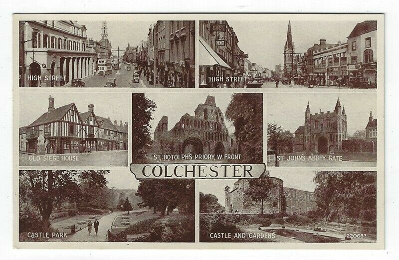Vintage Postcard Showing Views of Famous Attractions in Colchester, UK ...