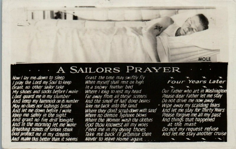 1943 A Sailor's Prayer US Navy WWII Great Lakes Illinois Photo Postcard ...