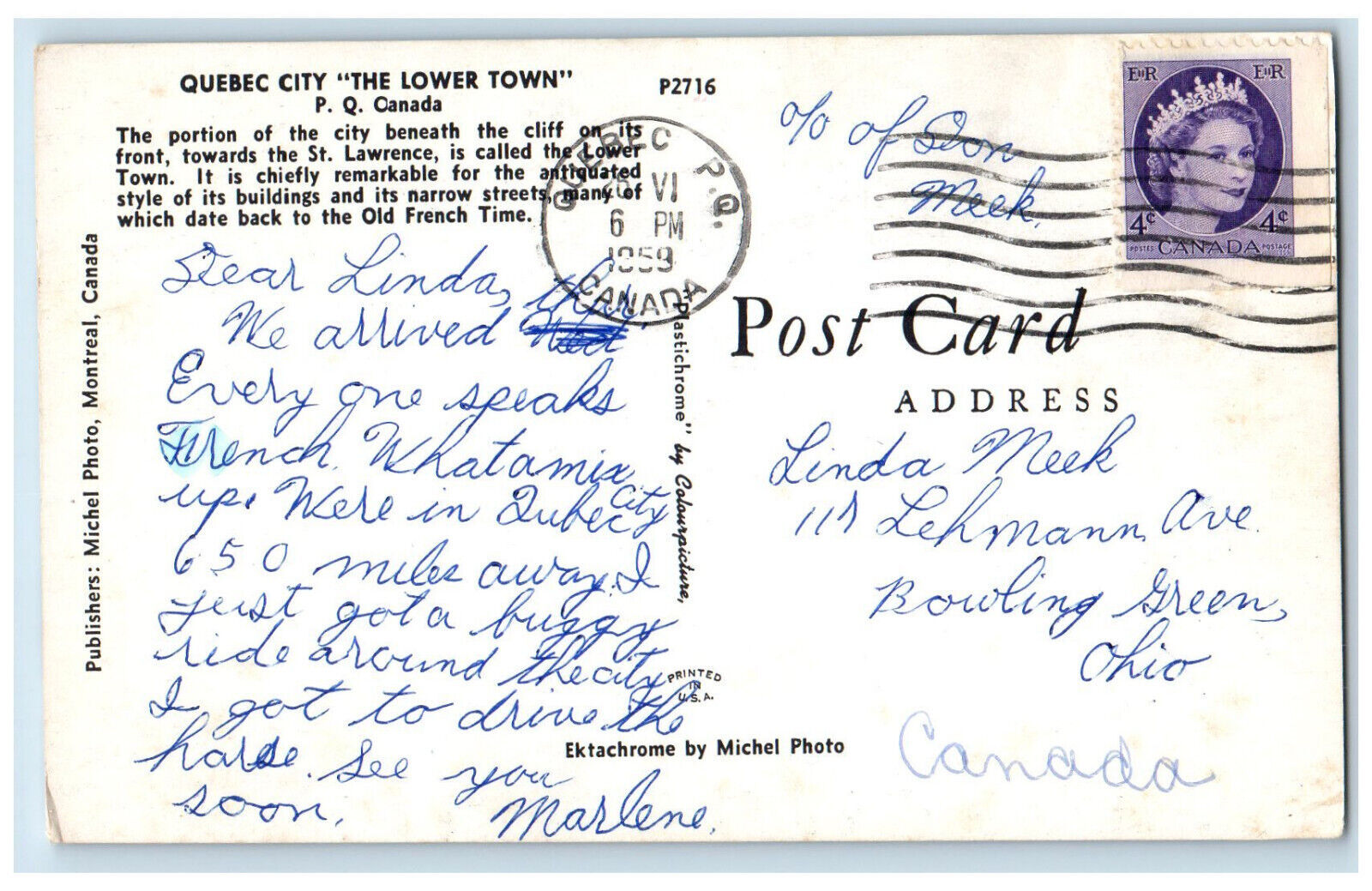 1959 Quebec City "The Lower Town" PQ Quebec Canada Vintage Posted ...