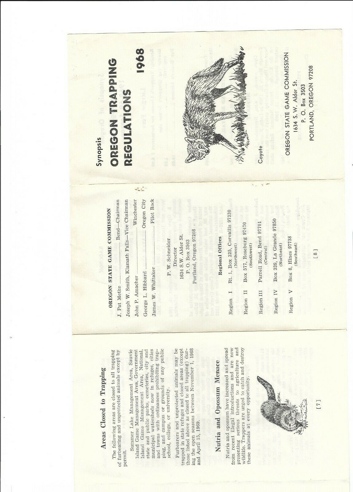 1968 Oregon Trapping Regulations Synopsis 1968-1969 Season coyote cover ...