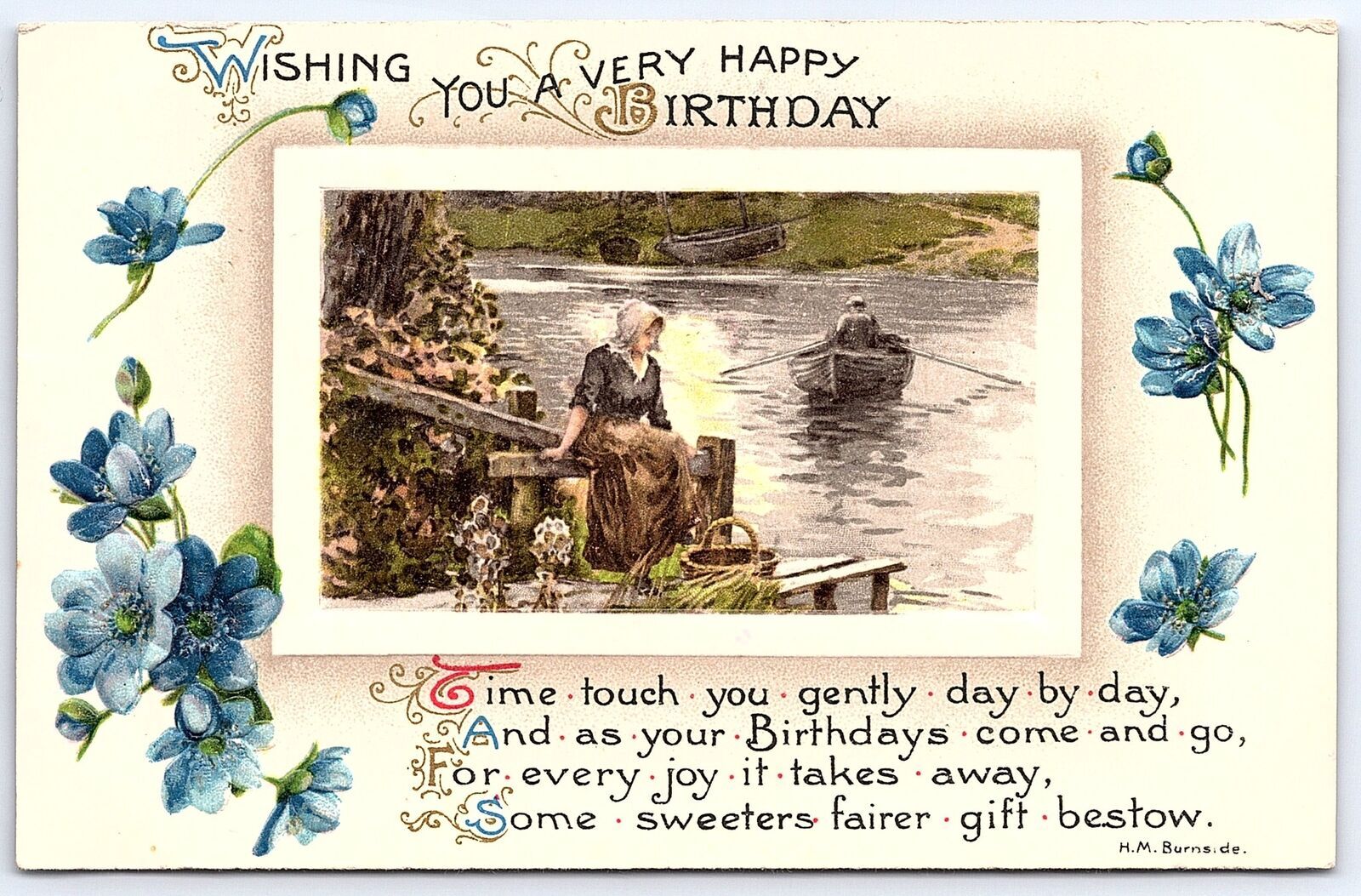 1910's Wishing You A Very Happy Birthday River Landscaped Posted ...