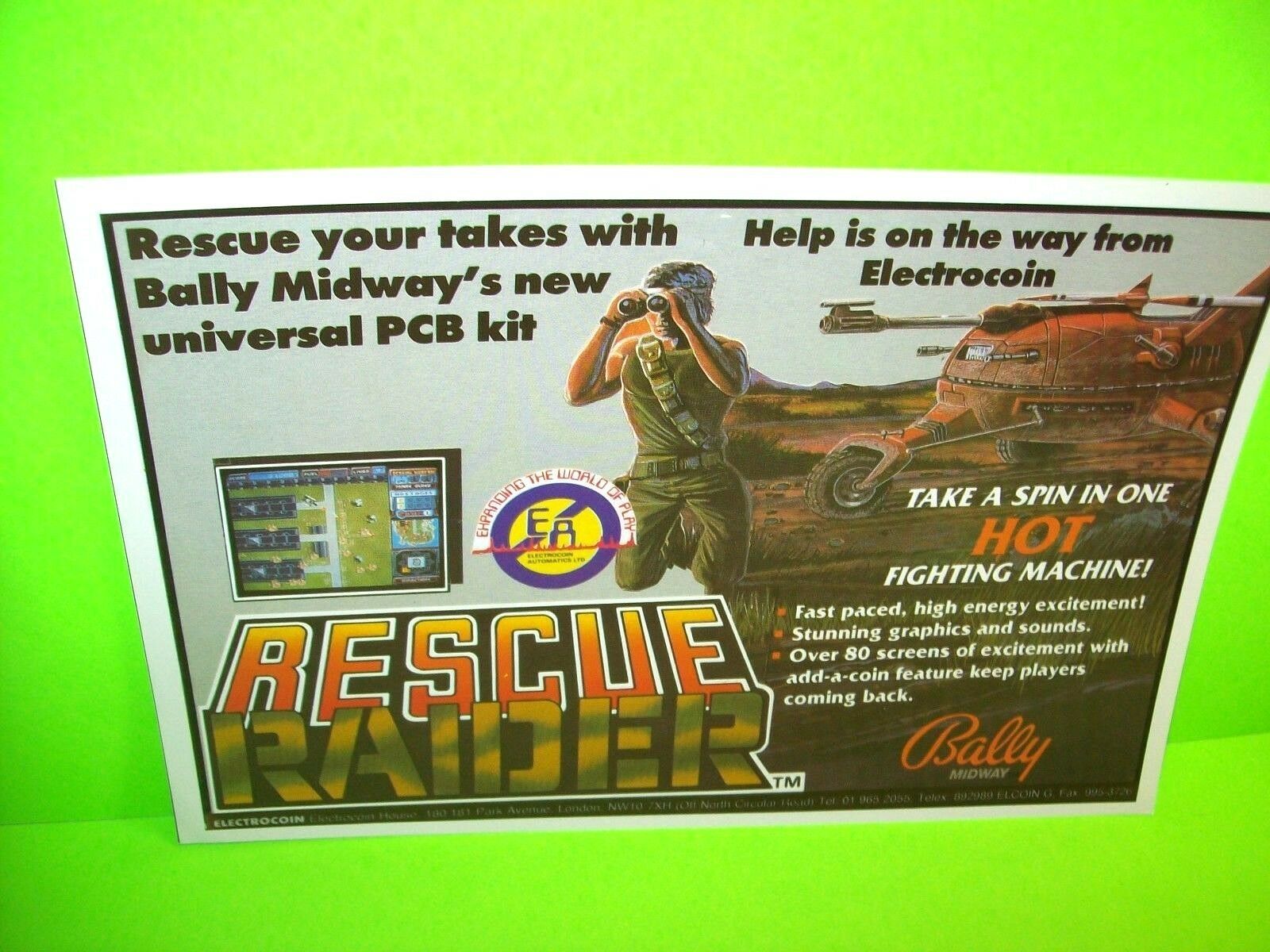 RESCUE RAIDER Original NOS 1987 Video Arcade Game Flyer Electrocoin ...