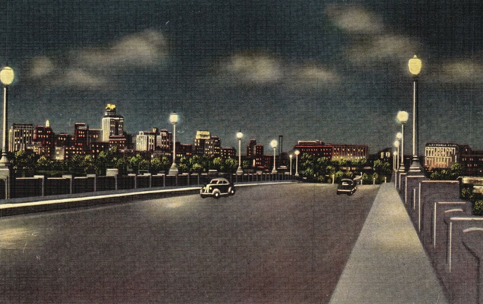 Vintage Postcard 1930's Road Highway Night View From Viaduct Dallas ...