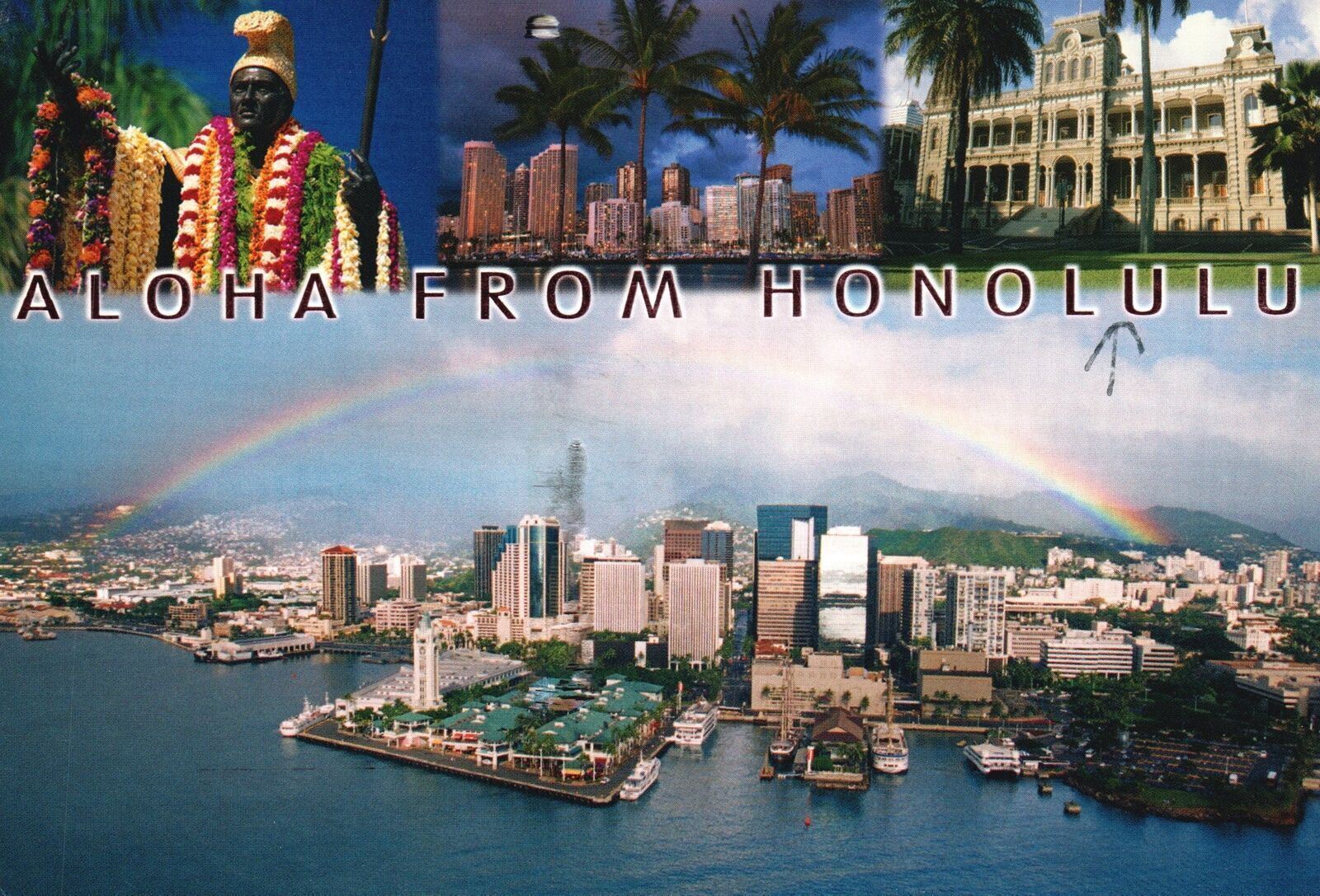 Vintage Postcard Aloha From Honolulu King Kamehameha Statue City Light ...