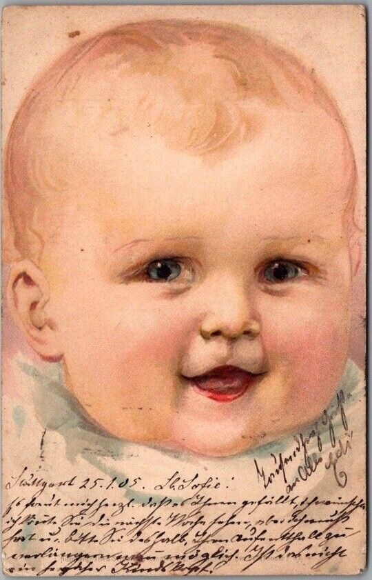 Vintage Birth Announcement Postcard Baby Face / 1905 German Stamp ...