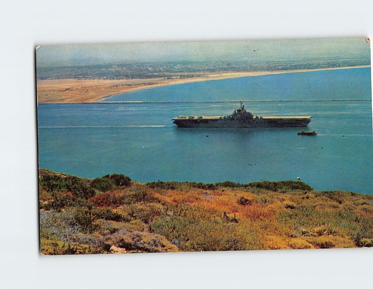 Postcard View form Point Loma, Aircraft Carrier Leaving San Diego ...