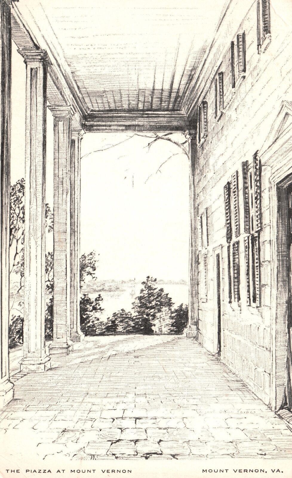 Vintage Postcard The Piazza at Mount Vernon Virginia VA Artwork Drawing ...