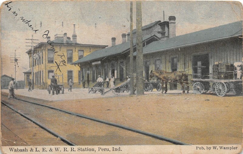 G27/ Peru Indiana Postcard 1910 Wabash&LE&W Railroad Station Depot ...
