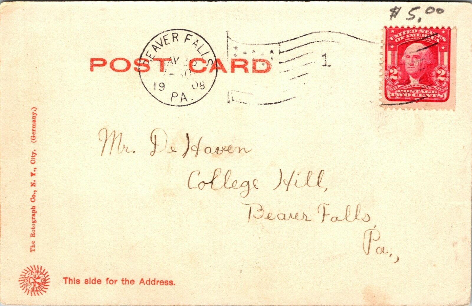 1908 Beaver Falls Pennsylvania Bridge At Morado Park UDB Vintage ...