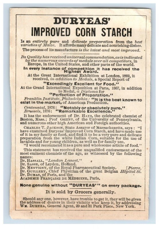 1870s-80s Duryea's Corn Starch Fac Similes Of Prize Medals F106 ...