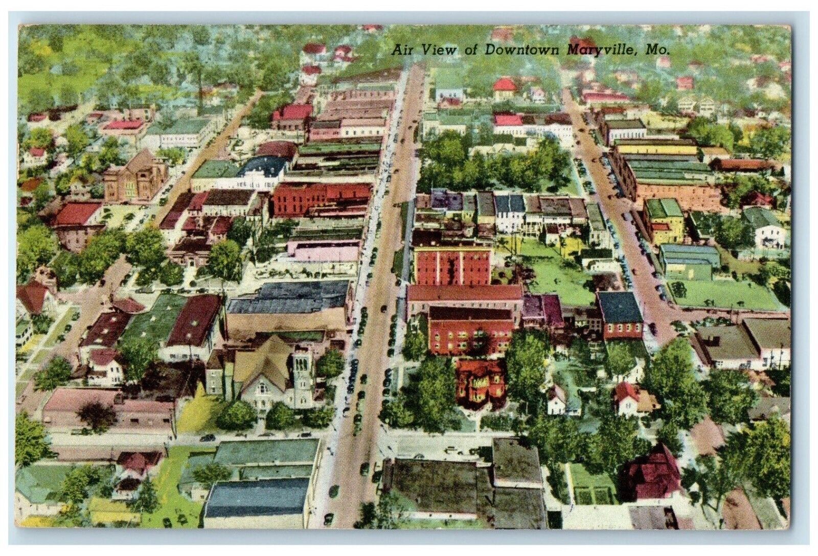 1954 Air View Downtown Business Section Exterior Maryville Missouri MO ...