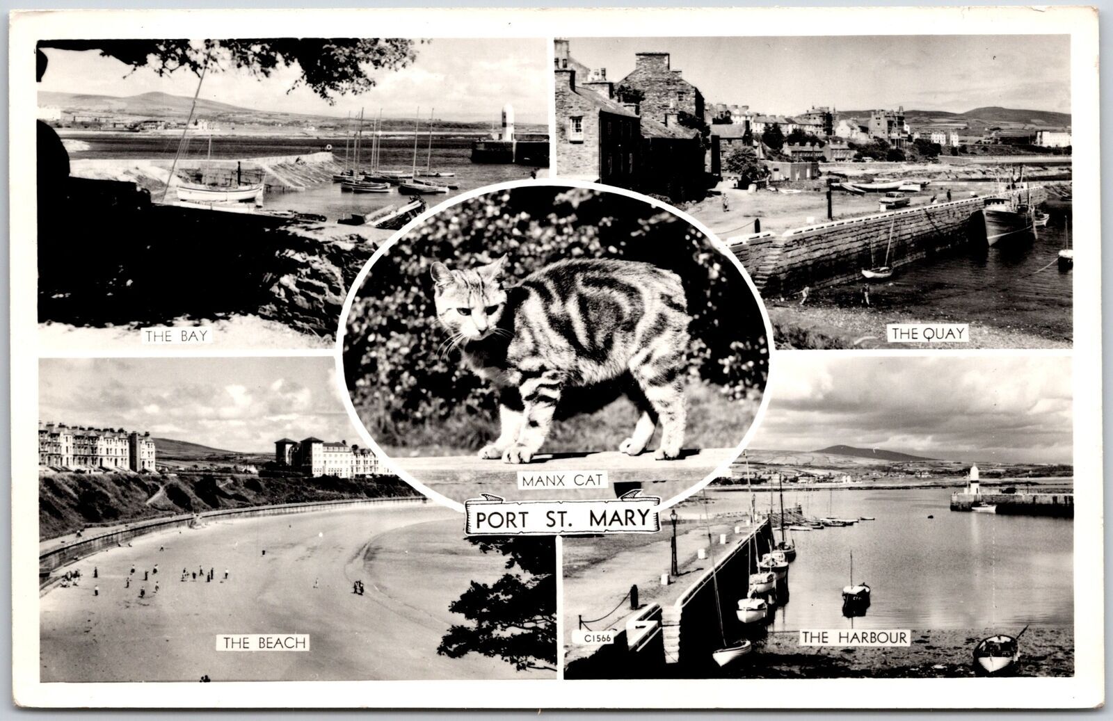 The Bay Quay Beach Harbour Manx Cat Port St. Mary Real Photo RPPC ...