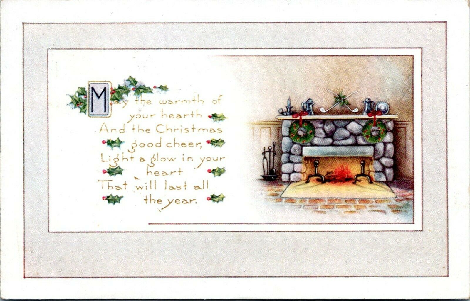 Whitney Made Vintage Christmas Postcard Fireplace Hearth Poem OJ ...