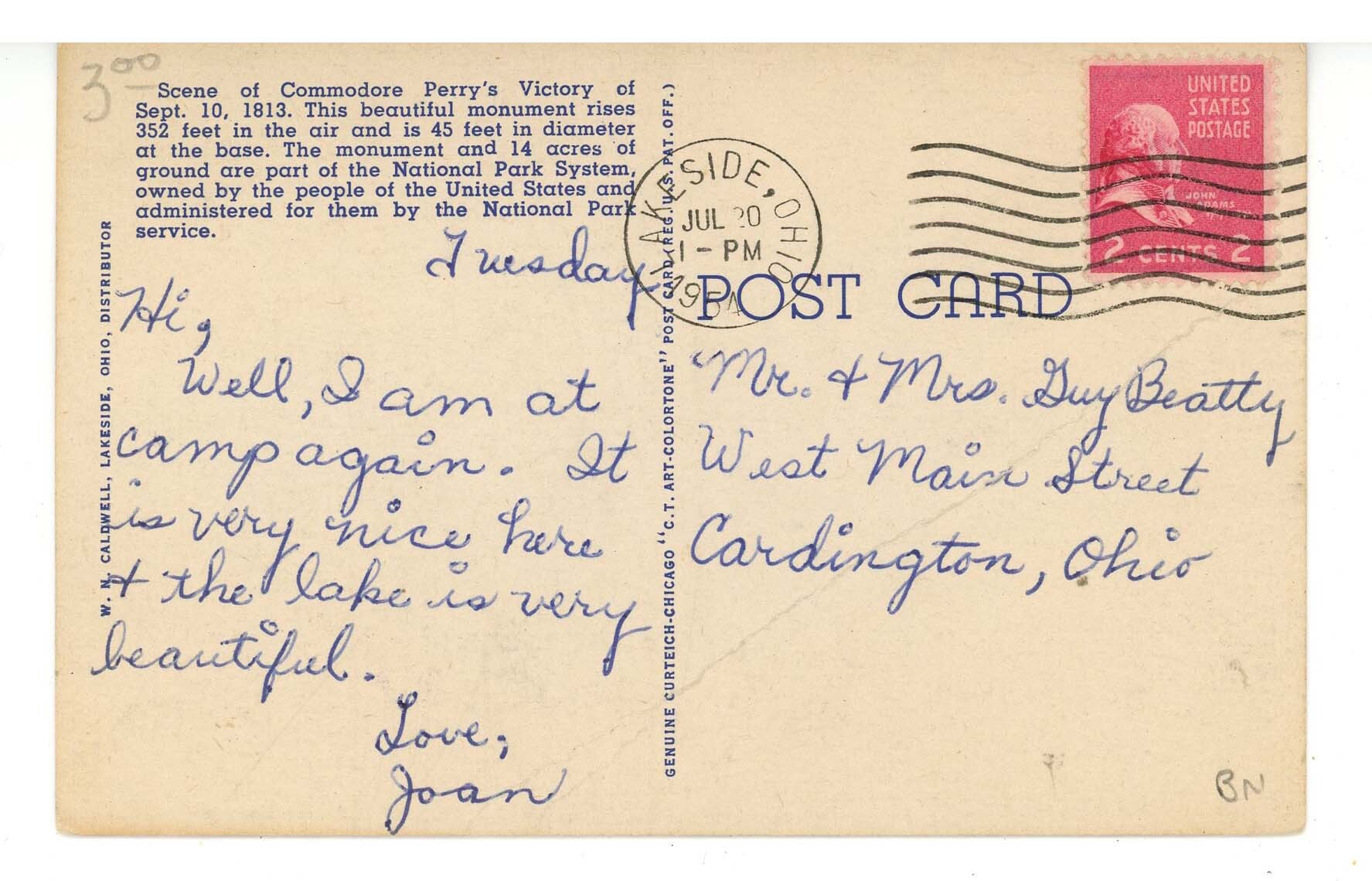 OH - Put-In-Bay. Perry's Victory & International Peace Memorial (crease ...