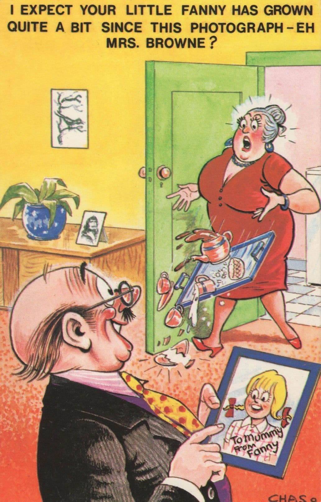 Fat Lady Drops Her Fine China Shock At Fanny Photo Comic Postcard ...