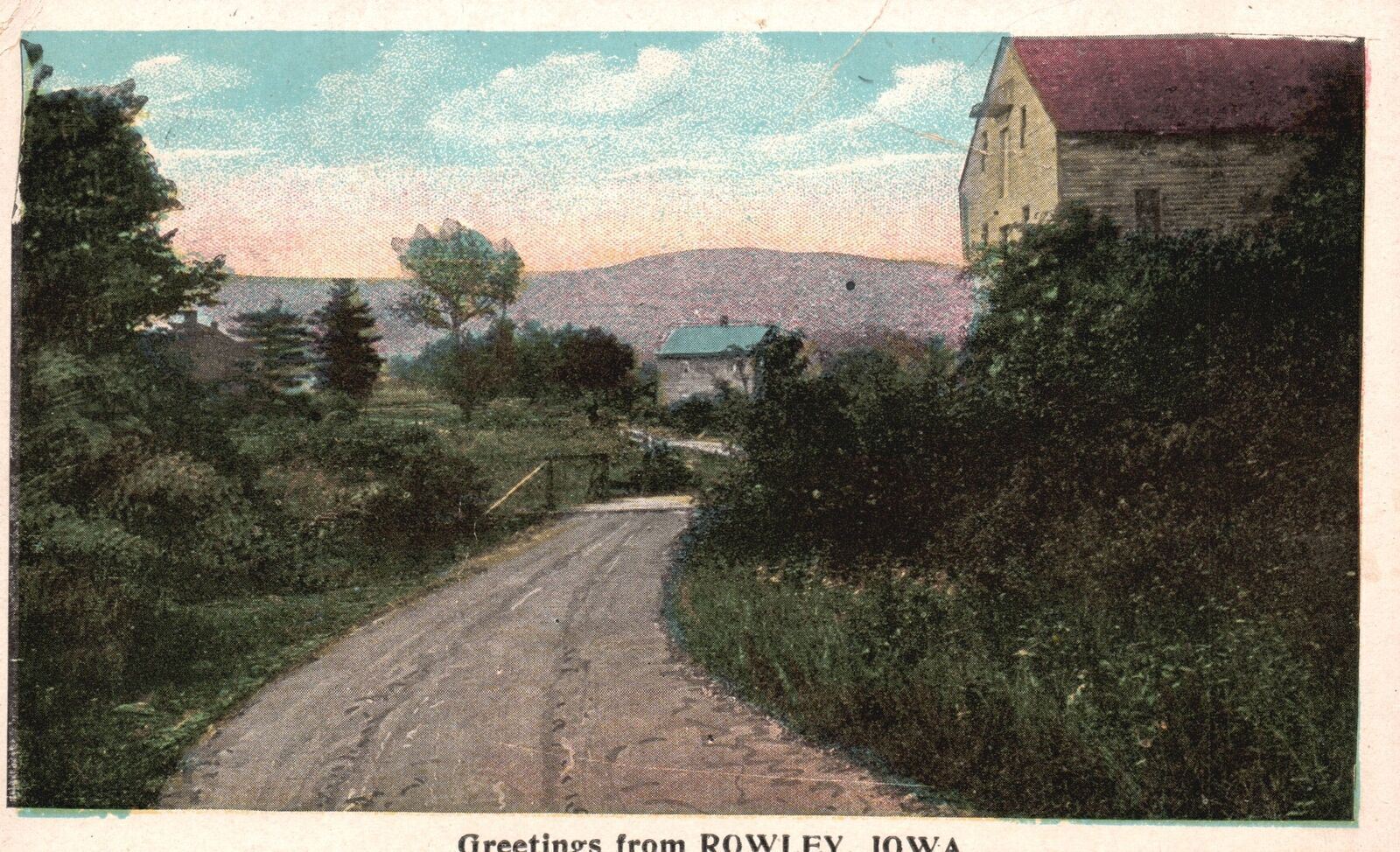 Vintage Postcard 1920's Greetings From Rowley Iowa Roadway Cliff House ...